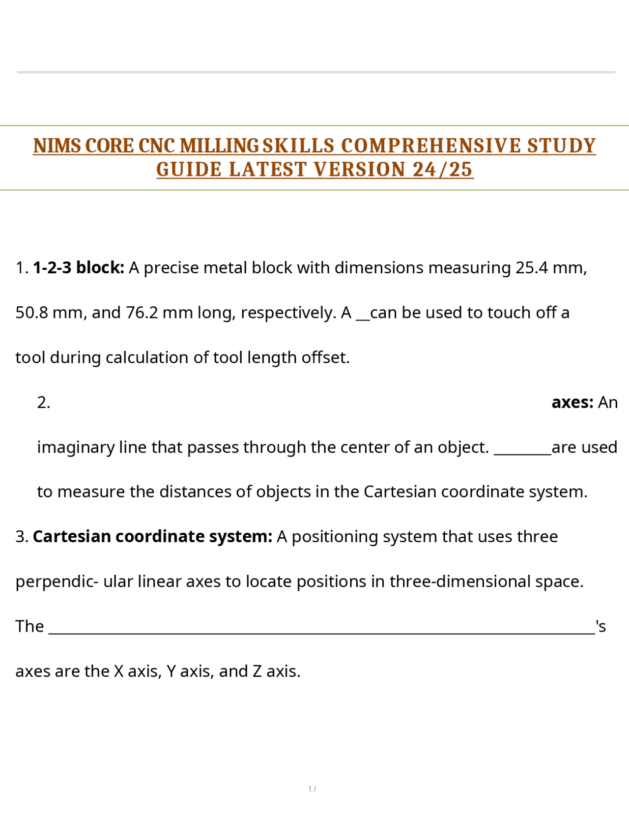 NIMS CORE CNC MILLING SKILLS COMPREHENSIVE STUDY GUIDE LATEST VERSION ...