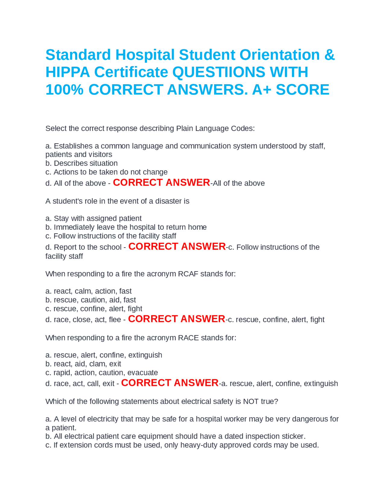HIPPA Certificate Questions and Answers for Hospital Students | Exams ...