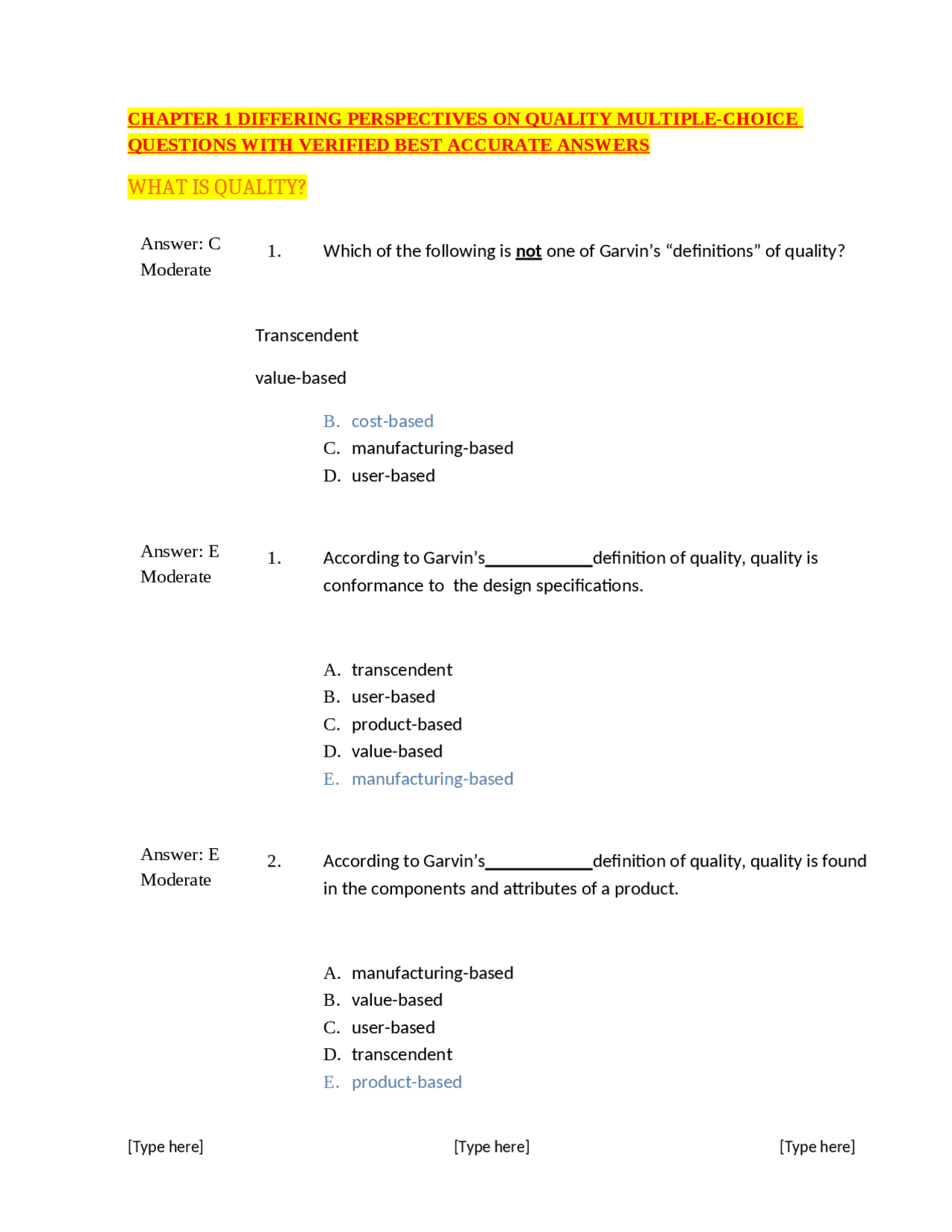 Quality Management: Differing Perspectives on Quality | Exams Nursing ...