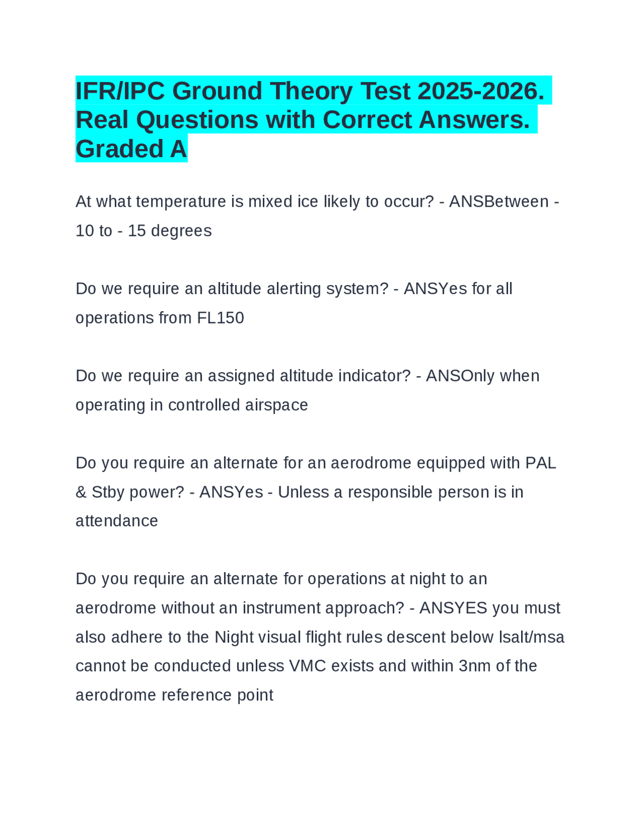 IFR/IPC Ground Theory Test: Real Questions and Answers | Exams ...