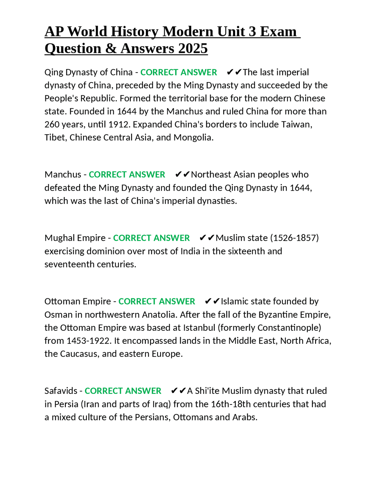 AP World History Modern Unit 3 Exam: Questions and Answers (2025 ...