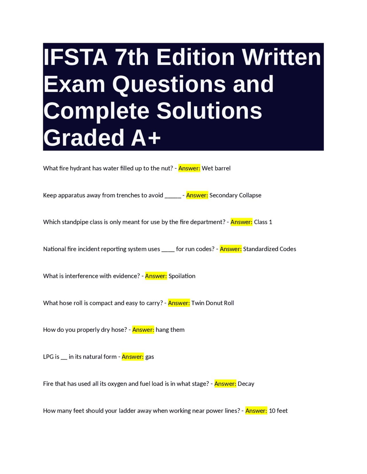 IFSTA 7th Edition Written Exam Questions and Complete Solutions | Exams ...