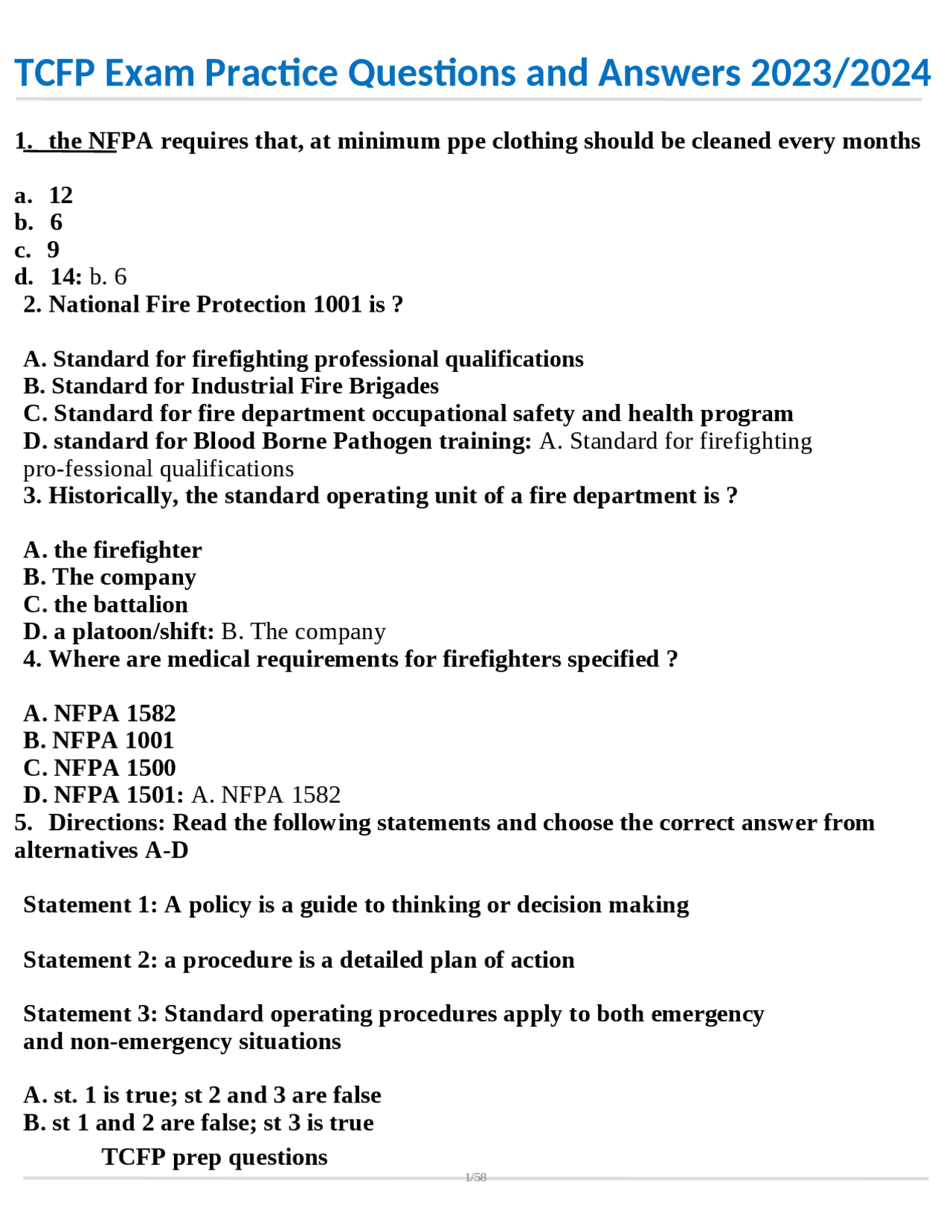 TCFP Exam Practice: Firefighting Professional Qualifications 2023/2024 ...