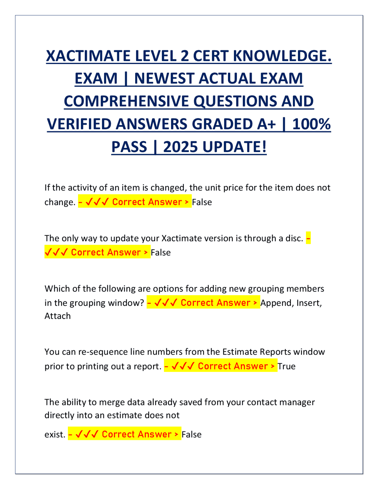 XACTIMATE LEVEL 2 CERT KNOWLEDGE. EXAM | NEWEST ACTUAL EXAM ...