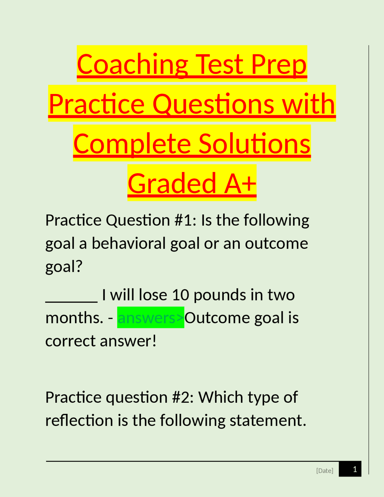 Coaching Test Prep Practice Questions with Complete Solutions Graded A+ ...