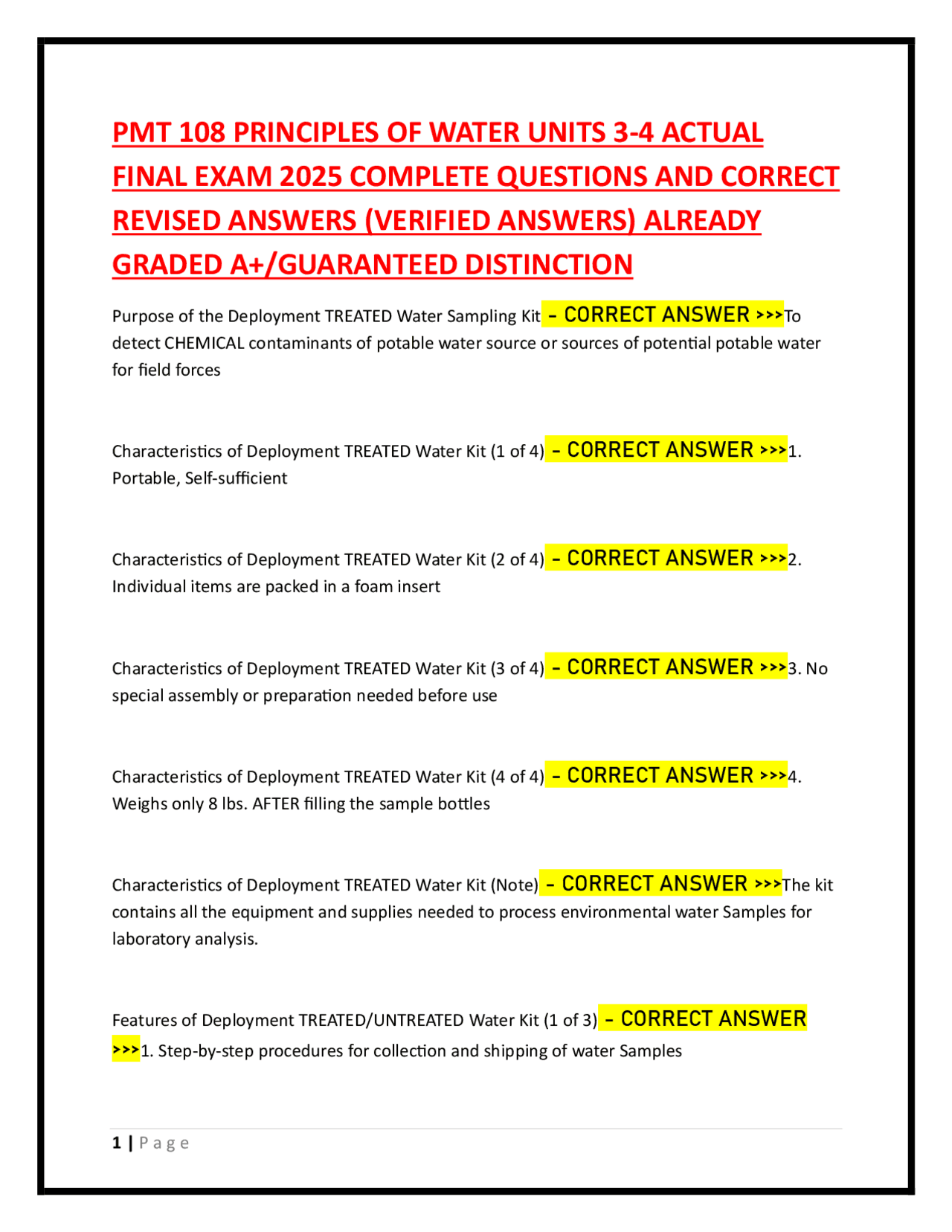 PMT 108 PRINCIPLES OF WATER UNITS 3-4 ACTUAL FINAL EXAM 2025 COMPLETE ...