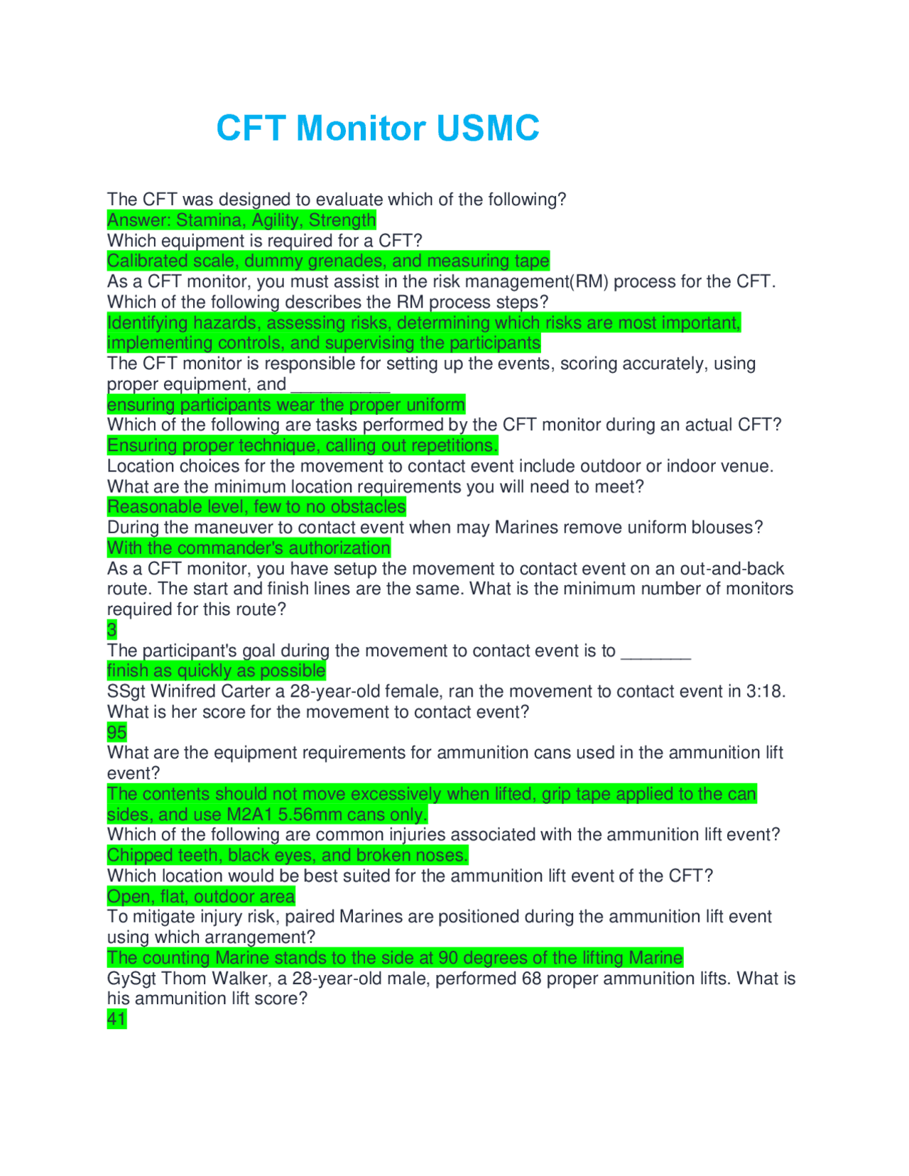 CFT Monitor USMC: Exercises and Questions | Exams Advanced Education ...