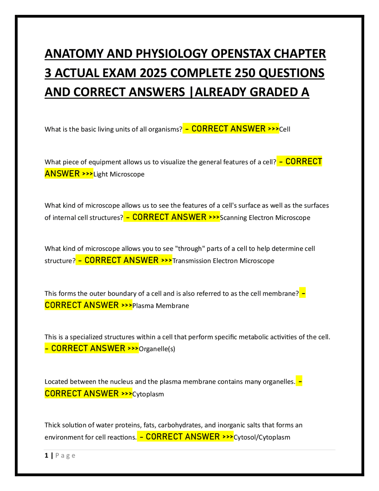 ANATOMY AND PHYSIOLOGY OPENSTAX CHAPTER 3 ACTUAL EXAM 2025 WITH ...