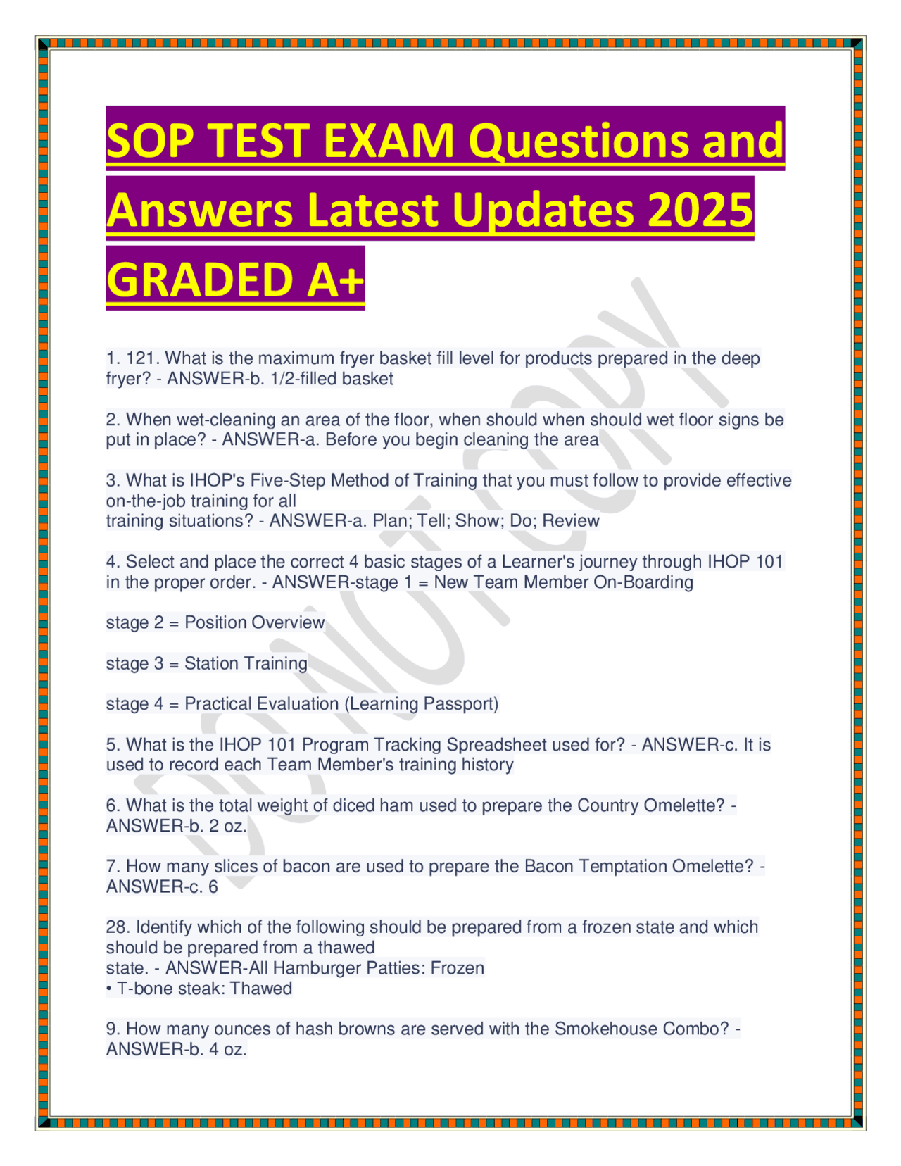 SOP TEST EXAM Questions and Answers Latest Updates 2025 GRADED A+ ...