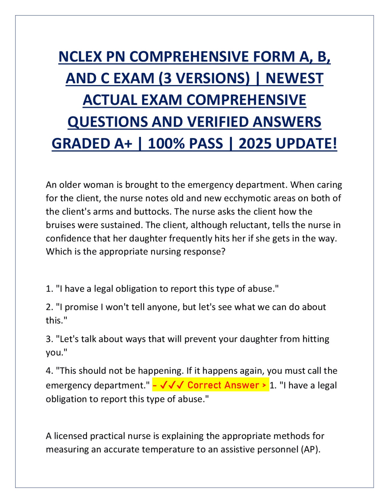 NCLEX PN COMPREHENSIVE FORM A, B, AND C EXAM (3 VERSIONS) | NEWEST ...