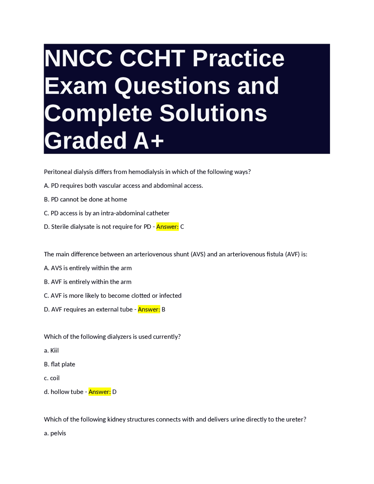 NNCC CCHT Practice Exam Questions and Complete Solutions | Exams ...
