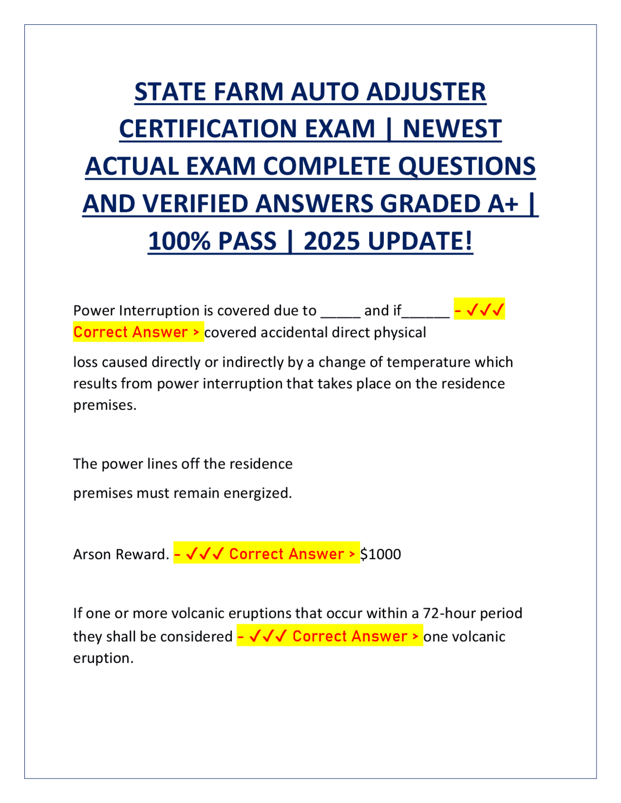 STATE FARM AUTO ADJUSTER CERTIFICATION EXAM | NEWEST ACTUAL EXAM ...
