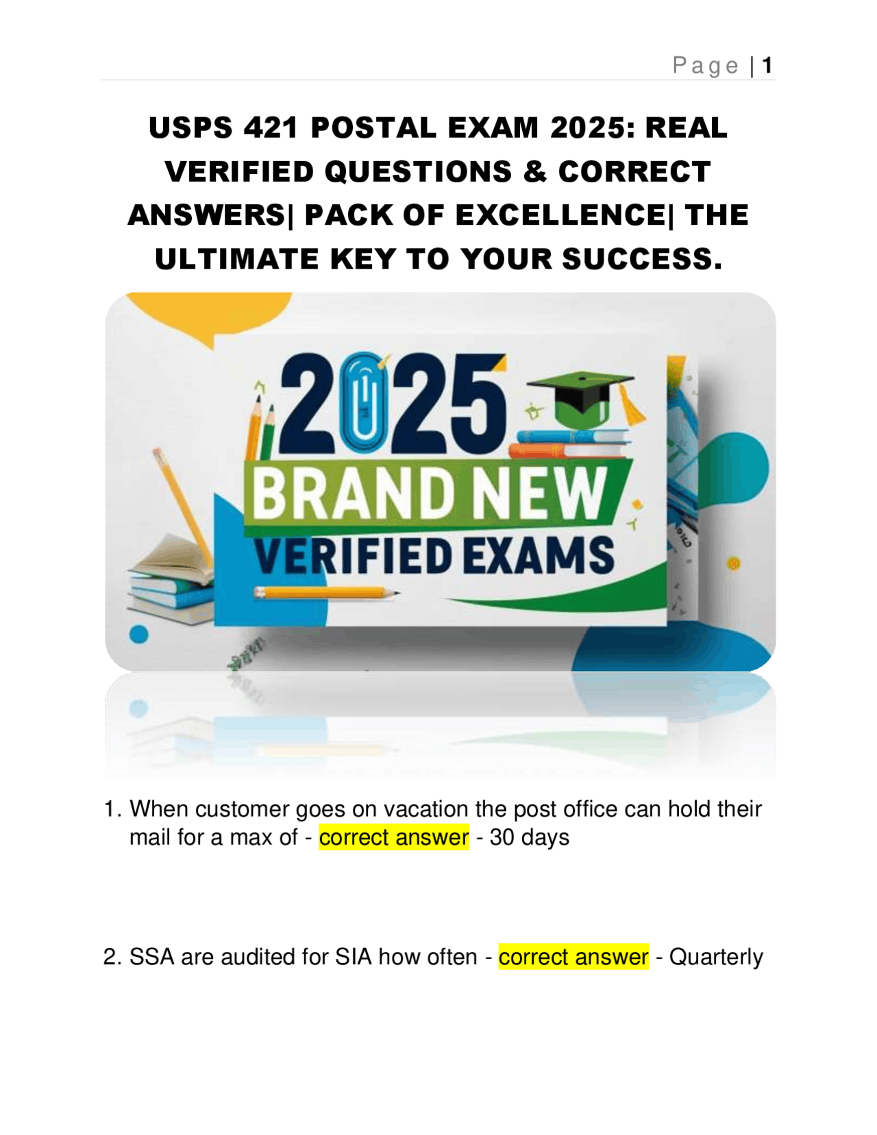 USPS 421 Postal Exam 2025: Real Verified Questions & Correct Answers ...