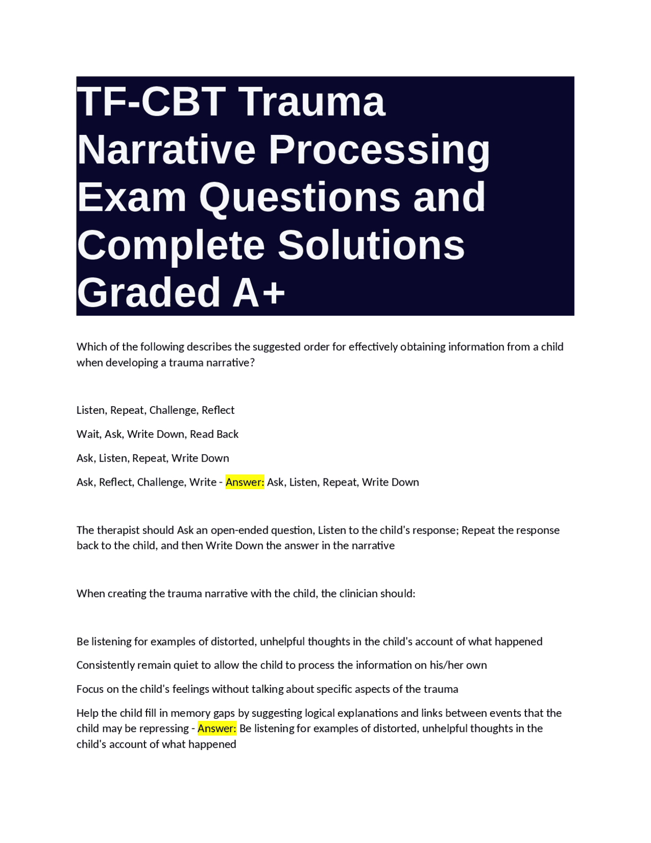 Trauma-Focused CBT (TF-CBT): Narrative Processing Exam Questions & Solutions | Exams Medicine ...