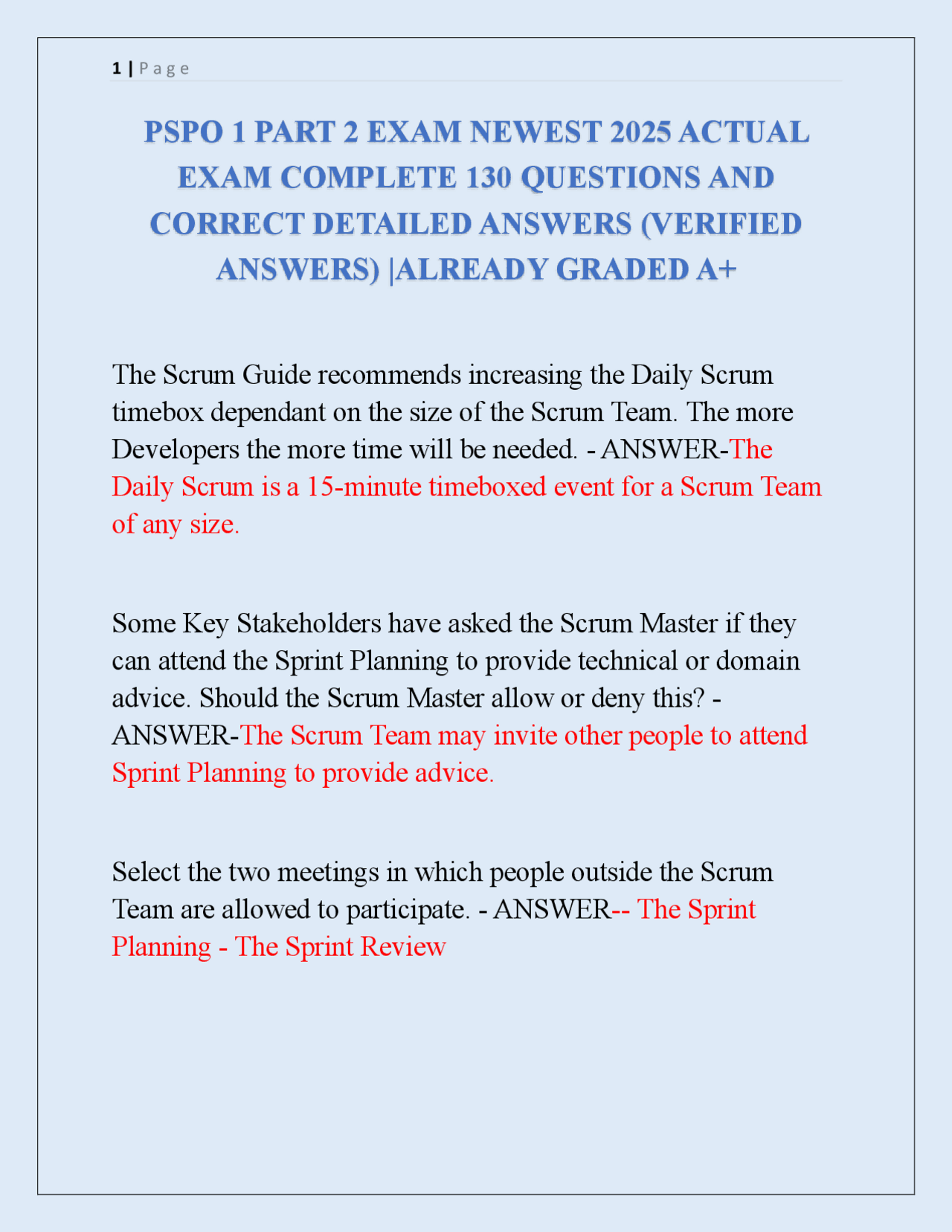 Scrum Methodology: Exam Questions and Answers | Exams Nursing | Docsity
