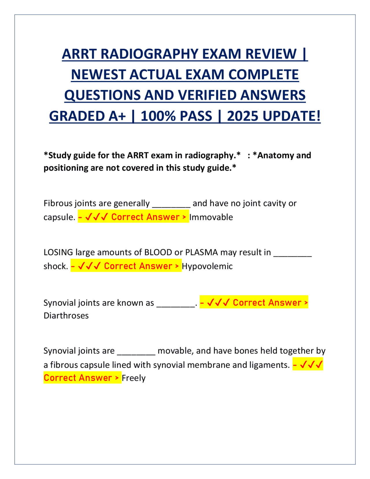 ARRT Radiography Exam Review: Questions and Answers for 2025 | Exams ...