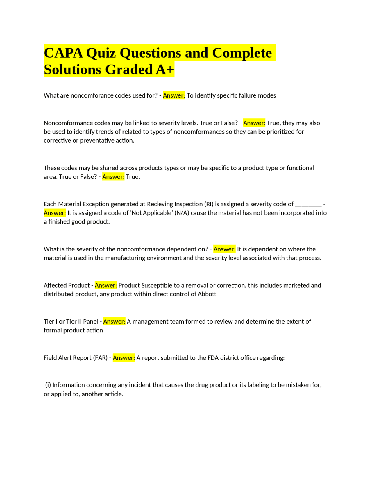 CAPA Process Rubric: A Guide to Writing Excellent Exception Reports ...