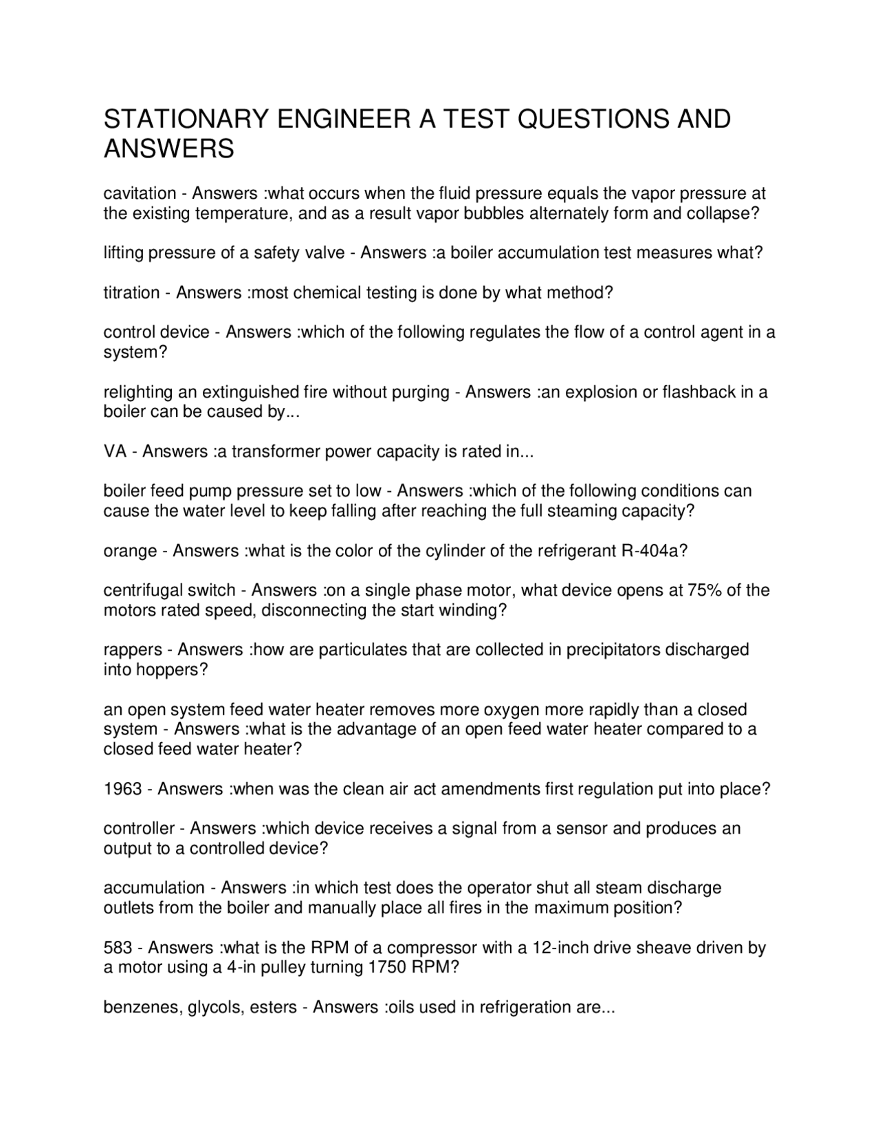 Stationary Engineer A Test Questions and Answers | Exams Social ...