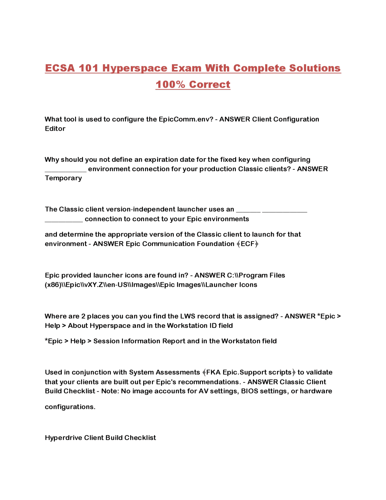 ECSA 101 Hyperspace Exam With Complete Solutions: A Comprehensive Guide ...