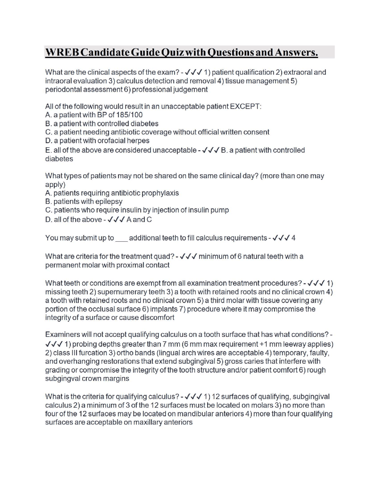 WREB Candidate Guide Quiz with Questions and Answers Latest Updae ...