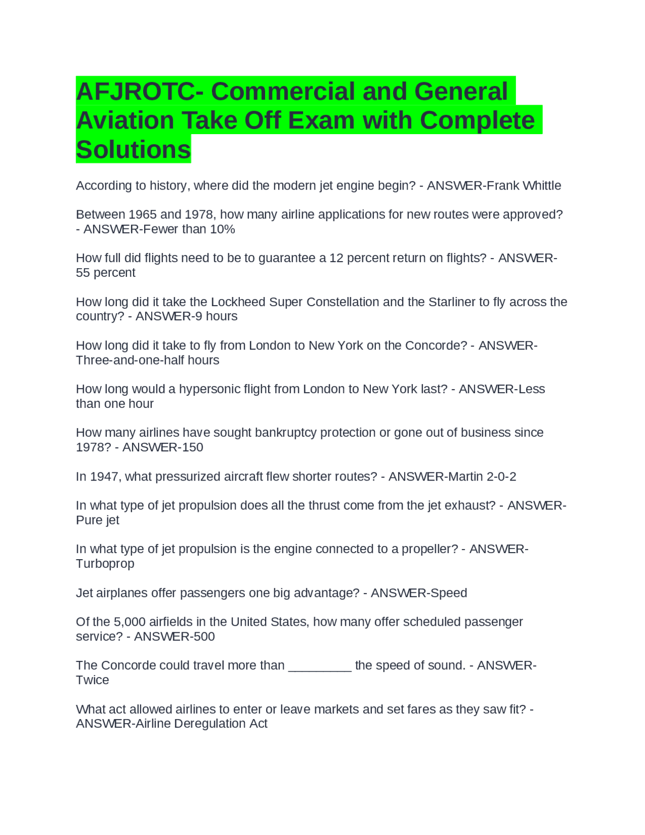 AFJROTC- Commercial and General Aviation Take Off Exam | Exams Advanced ...