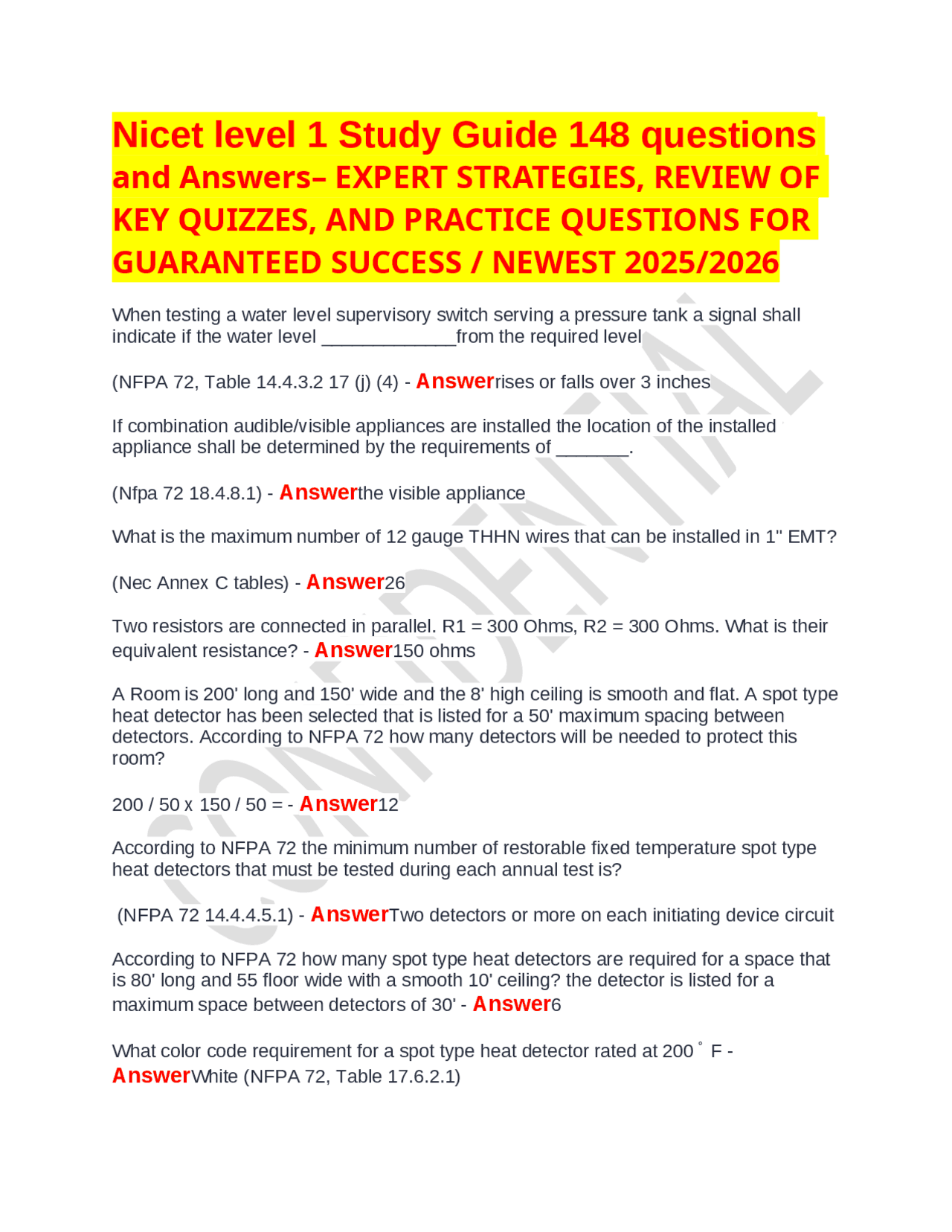 Nicet level 1 Study Guide 148 questions and Answers– EXPERT STRATEGIES ...