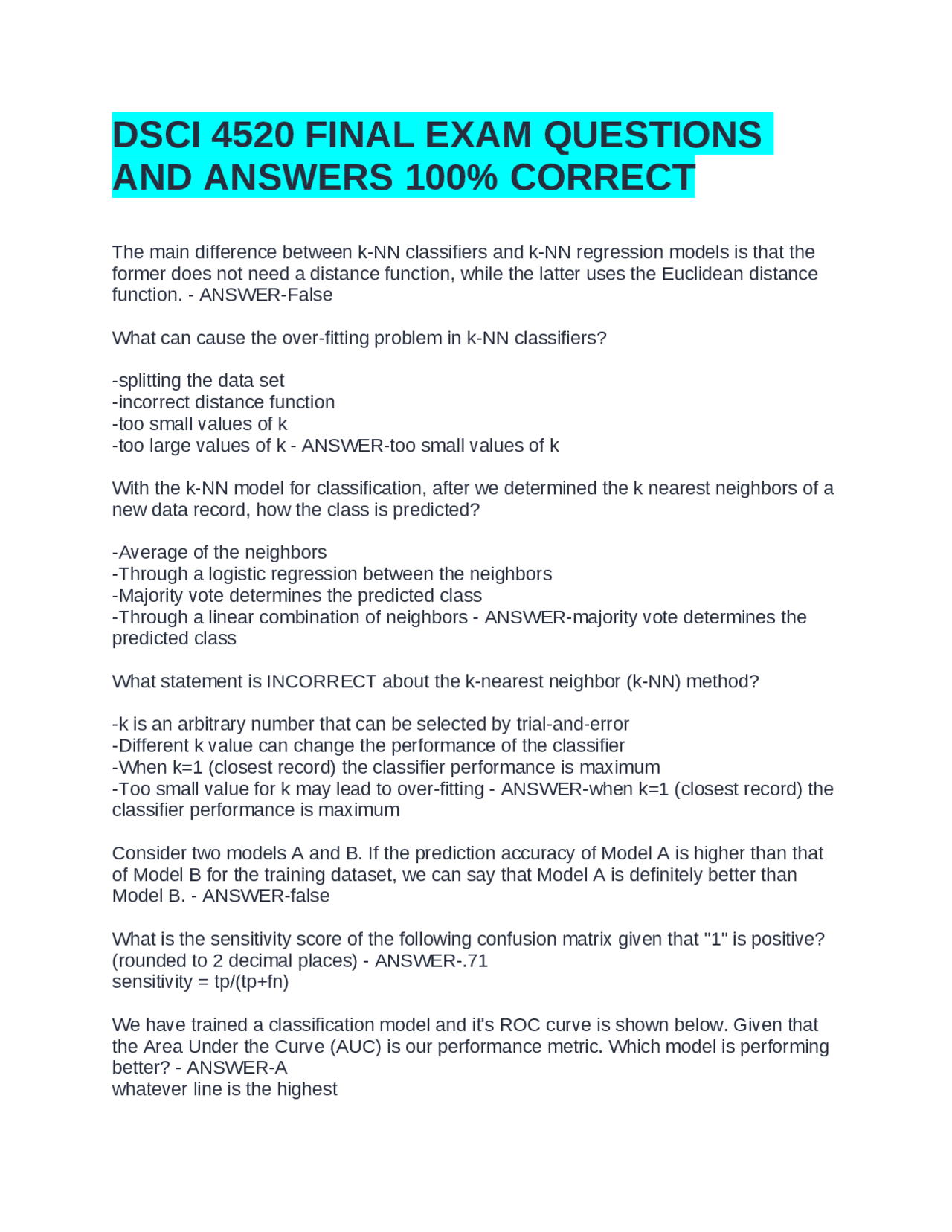DSCI 4520 FINAL EXAM QUESTIONS AND ANSWERS 100% CORRECT | Exams Social ...