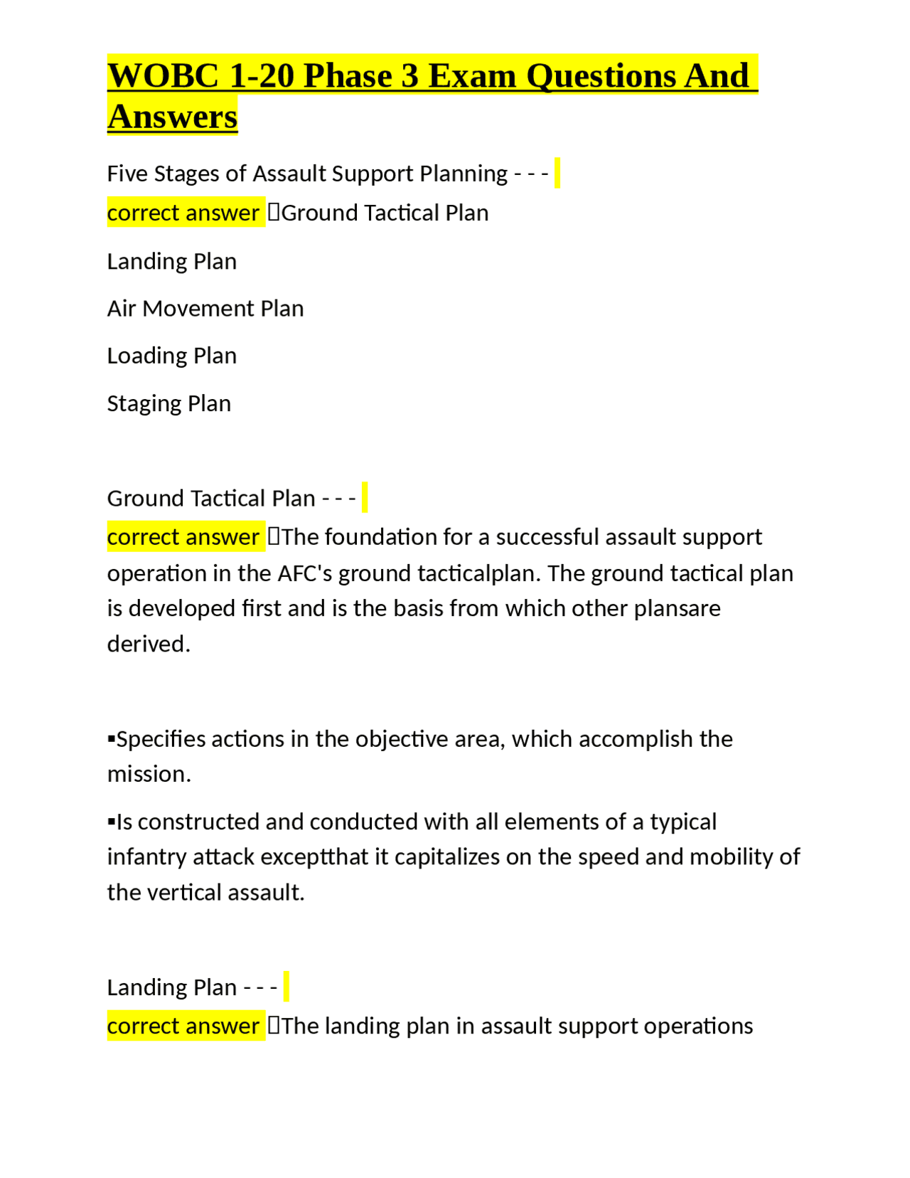 WOBC 1-20 Phase 3 Exam Questions And Answers | Exams Military Strategy ...
