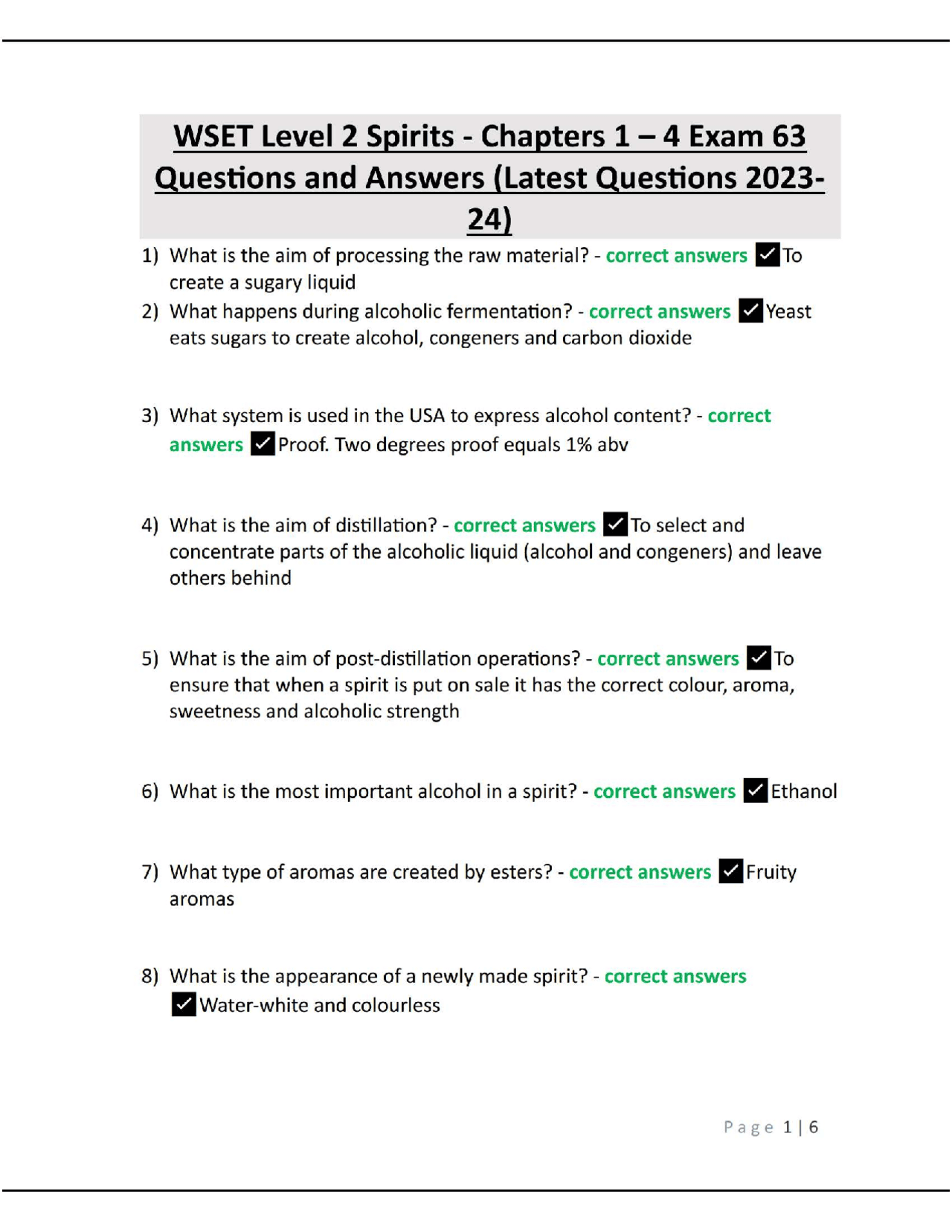 WSET Level 2 Spirits - Chapters 1 – 4 Exam 63 Questions and Answers ...
