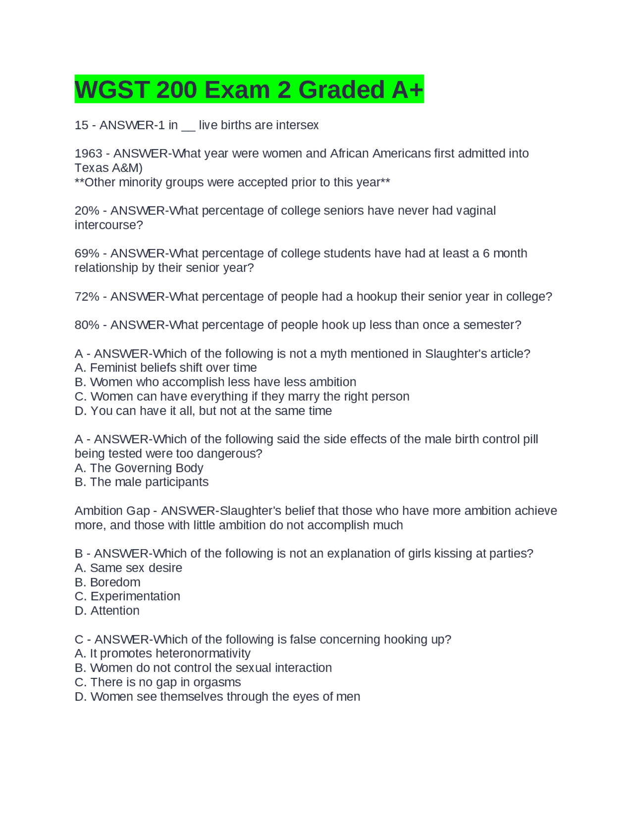 WGST 200 Exam 2: Gender, Sexuality, and Society | Exams Advanced ...