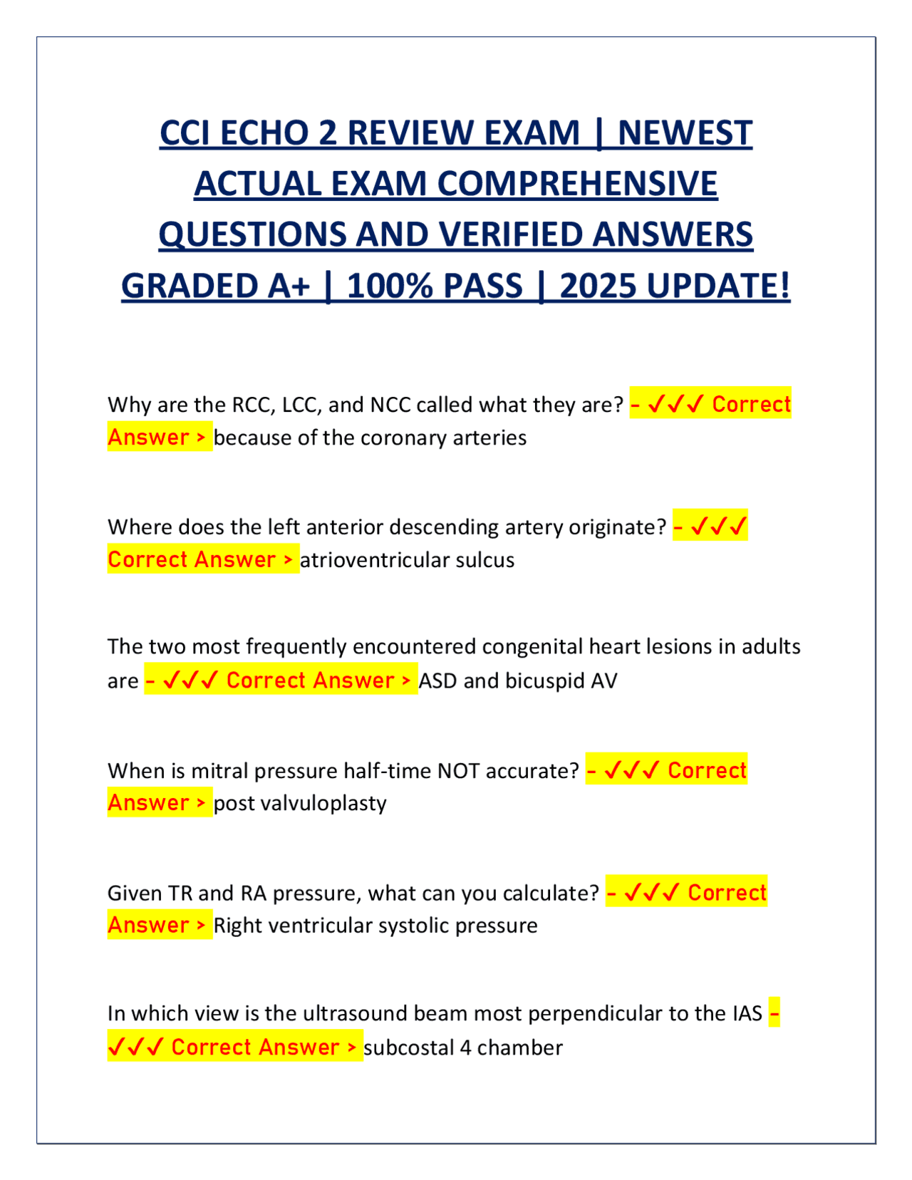 CCI ECHO 2 REVIEW EXAM | NEWEST ACTUAL EXAM COMPREHENSIVE QUESTIONS AND ...