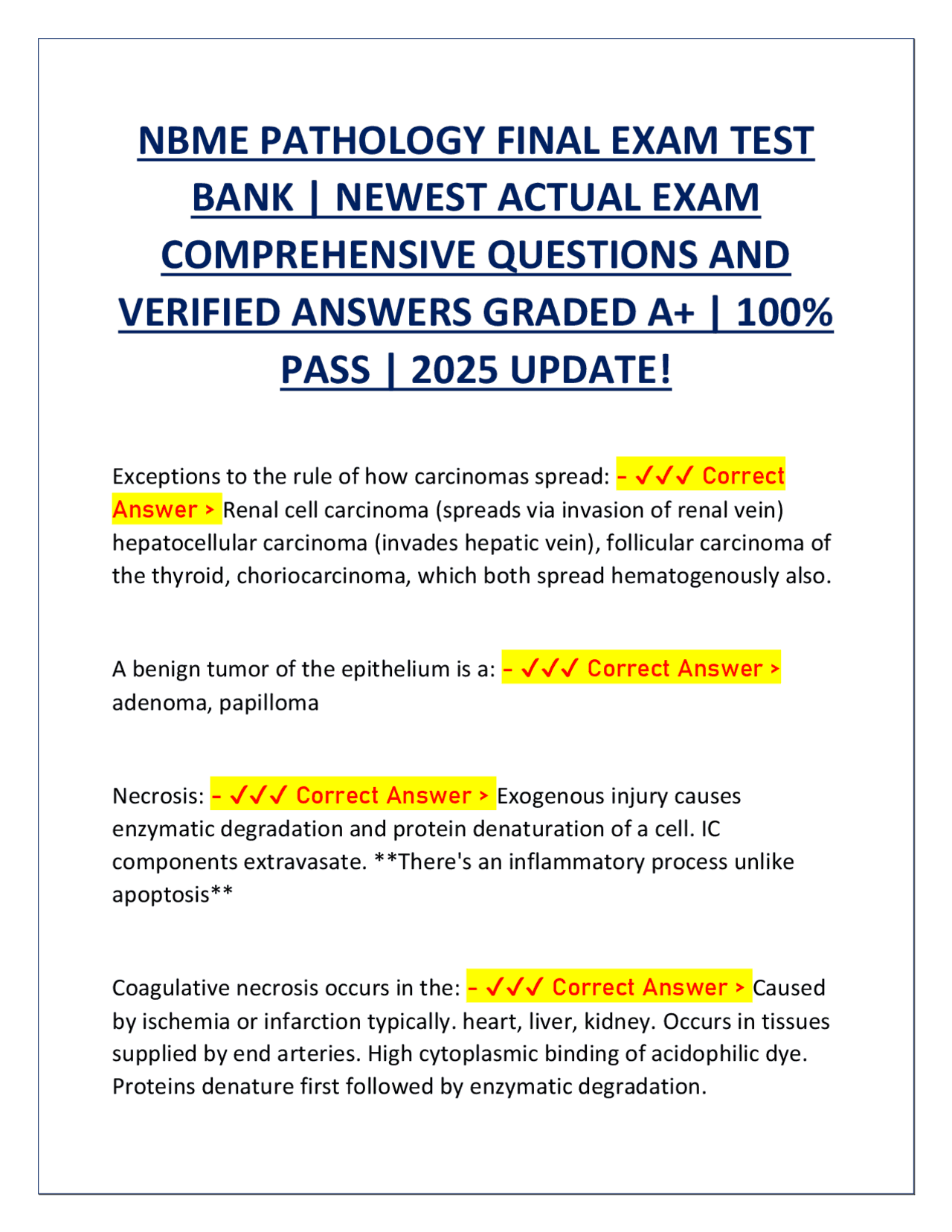 NBME PATHOLOGY FINAL EXAM TEST BANK | NEWEST ACTUAL EXAM COMPREHENSIVE ...