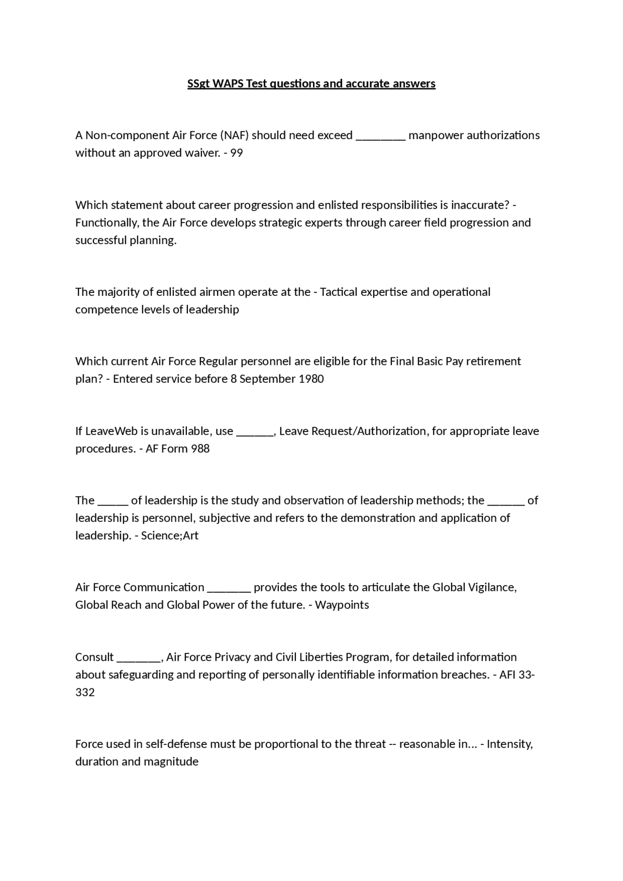 SSgt WAPS Test Questions and Answers: A Comprehensive Guide for Air ...