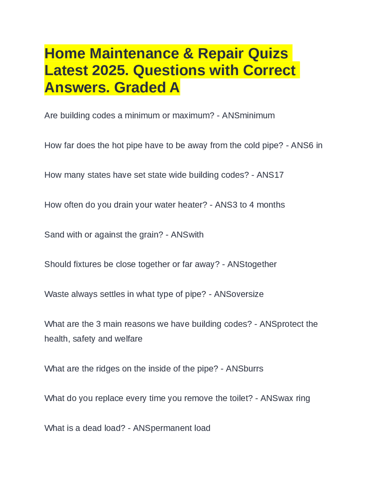 Home Maintenance & Repair Quiz: Questions and Answers | Exams Real ...