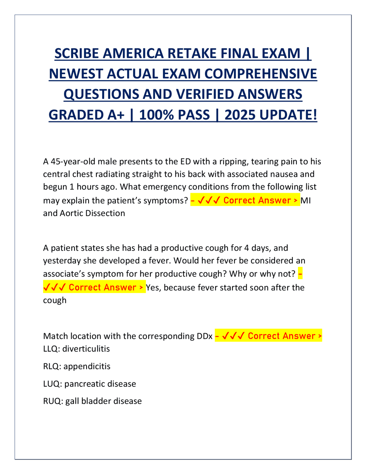 Scribe America Retake Final Exam: Comprehensive Questions and Answers ...