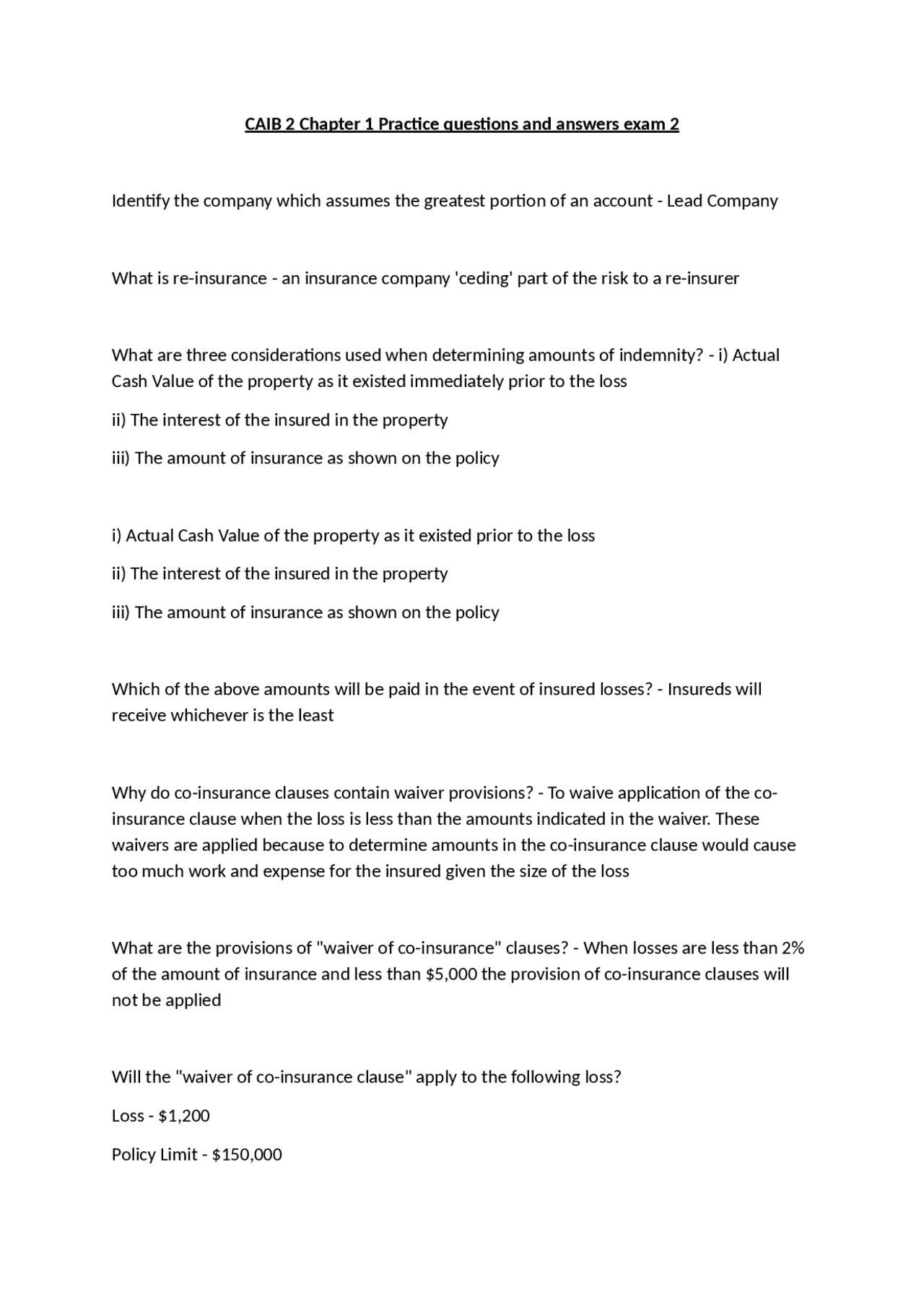 CAIB 2 Chapter 1 Practice questions and answers exam 2 | Exams Advanced ...