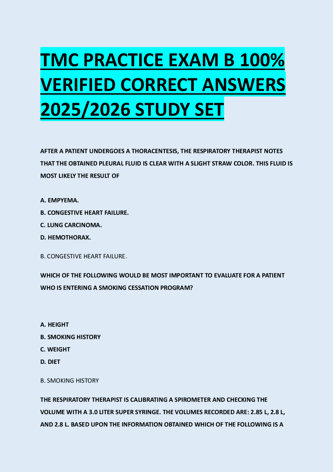 TMC PRACTICE EXAM B 100% VERIFIED CORRECT ANSWERS 2025/2026 STUDY SET ...