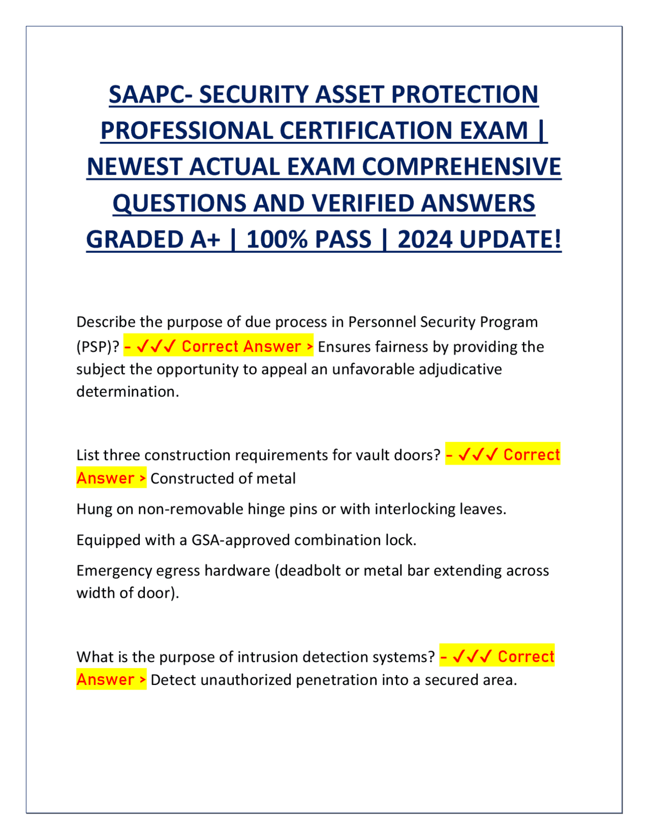 SAAPC- SECURITY ASSET PROTECTION PROFESSIONAL CERTIFICATION EXAM ...