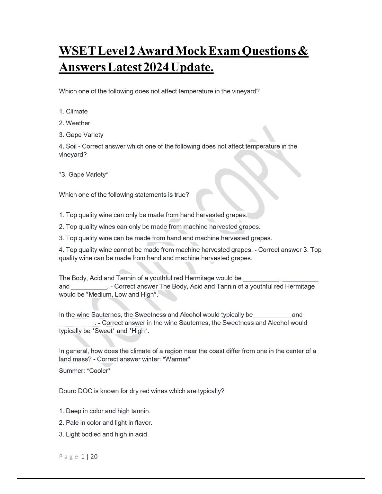 WSET Level 2 Award Mock Exam Questions & Answers Latest 2025 Update ...