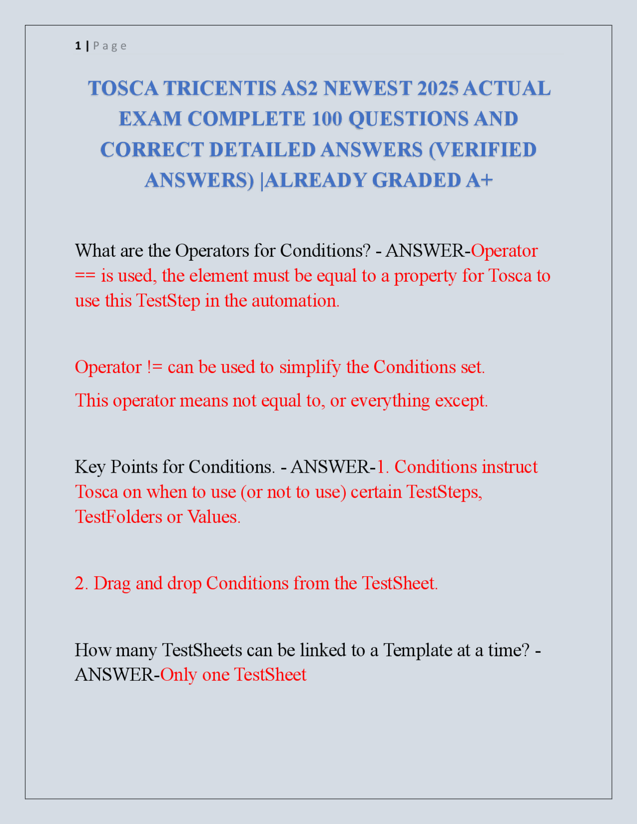 Tosca Tricentis AS2: Exam Questions and Answers (2025) | Exams Nursing ...