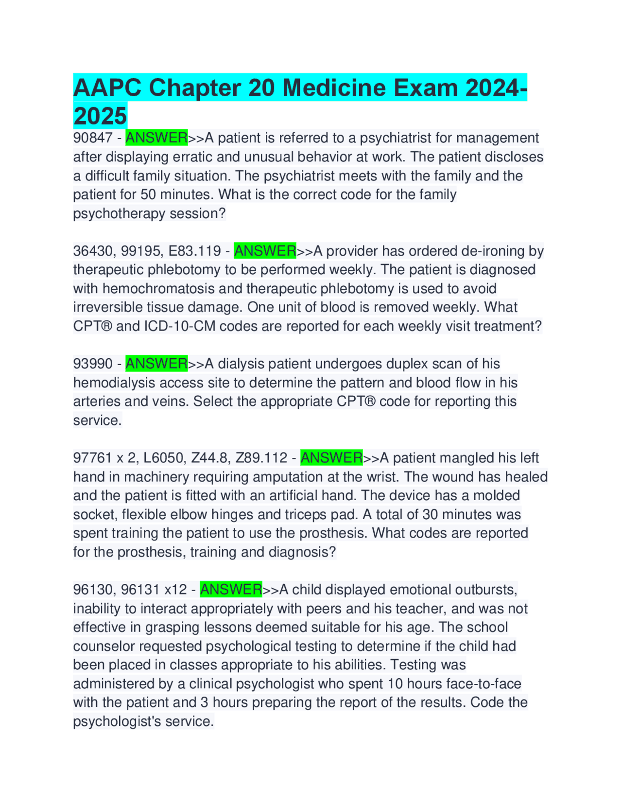 AAPC Chapter 20 Medicine Exam 2024 2025 | Exams Medicine | Docsity