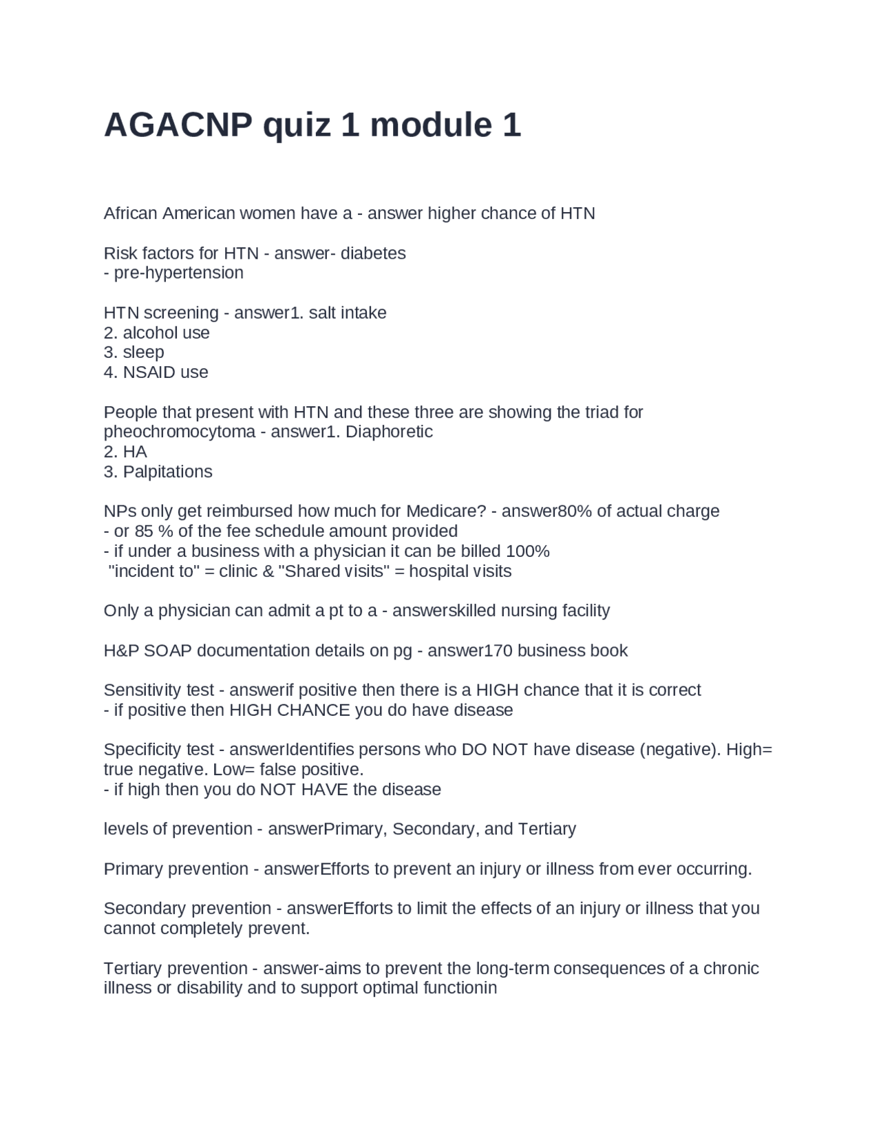 AGACNP quiz 1 module 1 Questions with Correct Answers | Exams Advanced ...