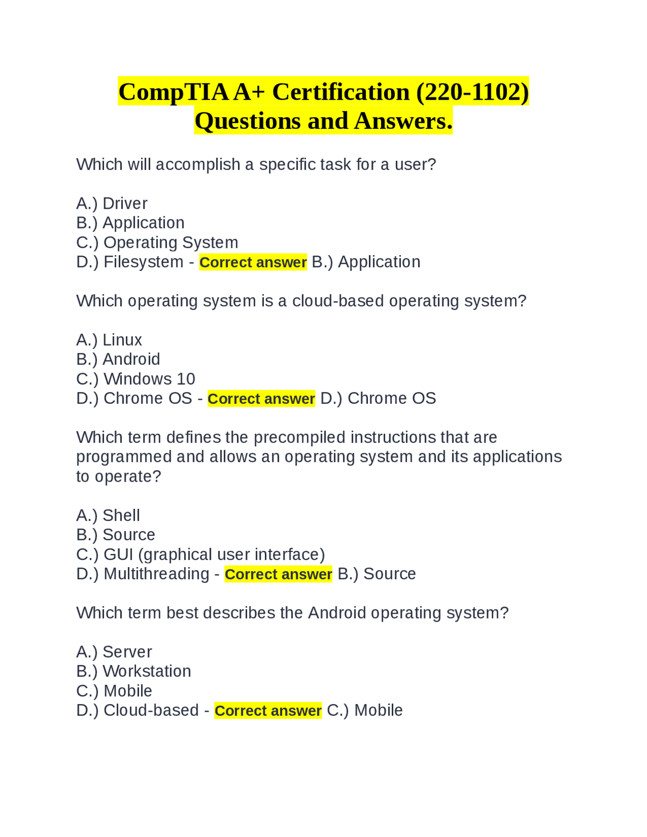 CompTIA A+ Certification (220-1102) Questions and Answers | Exams Computer Communication Systems ...
