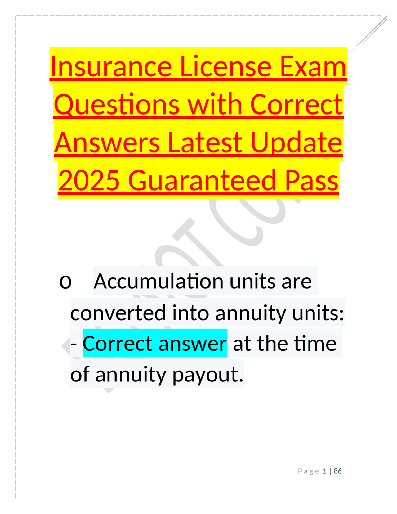 Insurance License Exam Questions with Correct Answers Latest Update ...