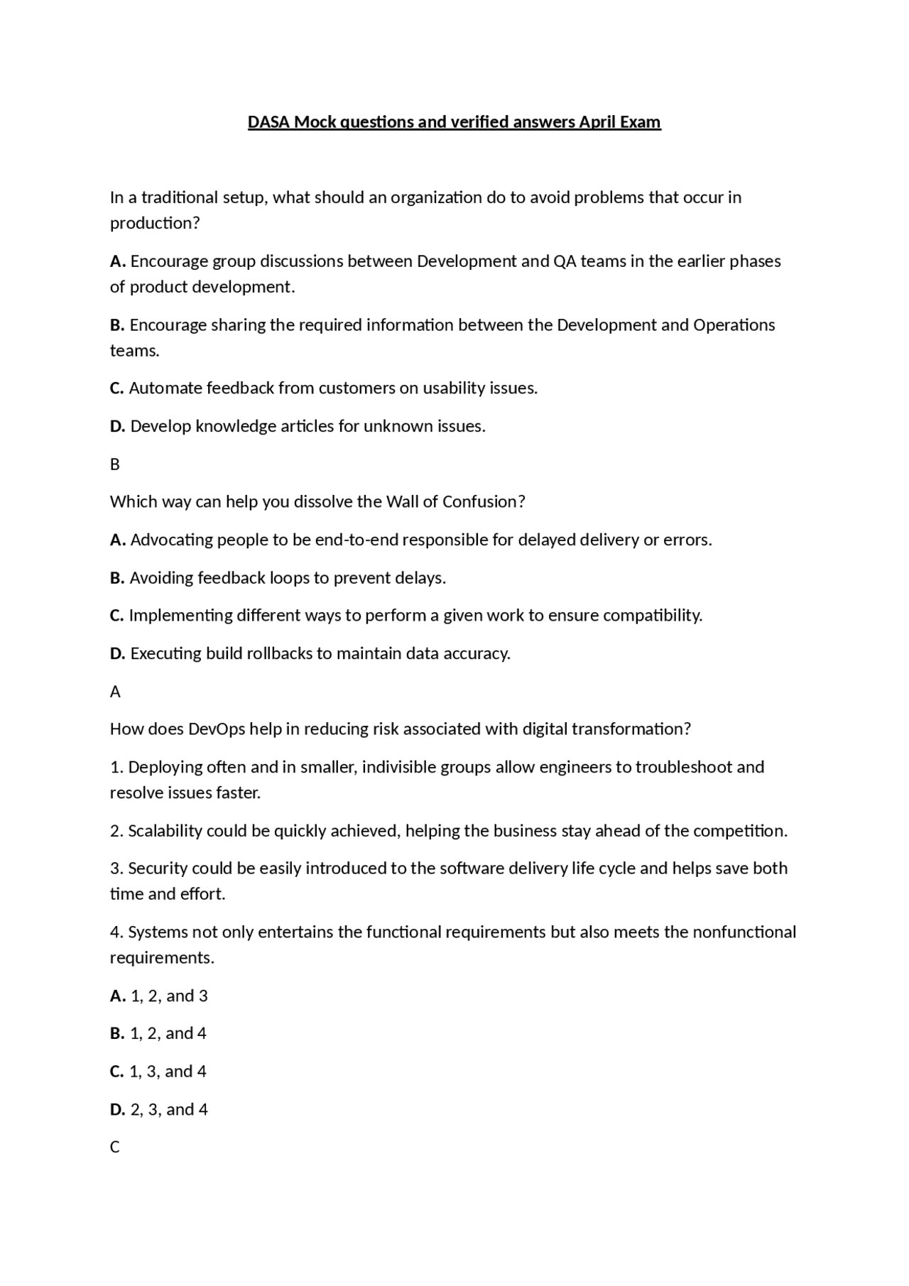 DASA Mock questions and verified answers April Exam | Exams Advanced ...