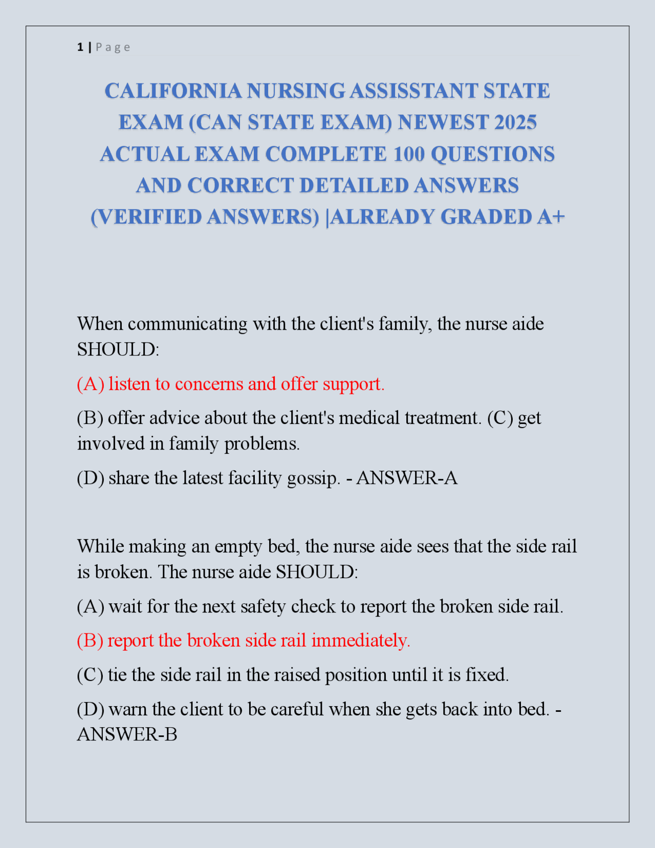California Nursing Assistant Exam (CAN STATE EXAM) 2025: Practice ...