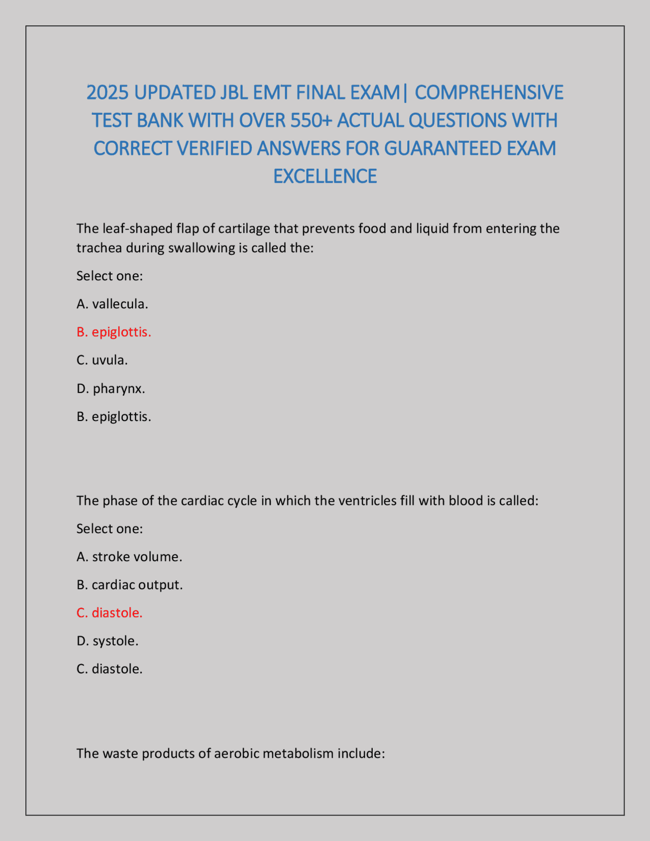 2025 UPDATED JBL EMT FINAL EXAM| COMPREHENSIVE TEST BANK WITH OVER 550 ...