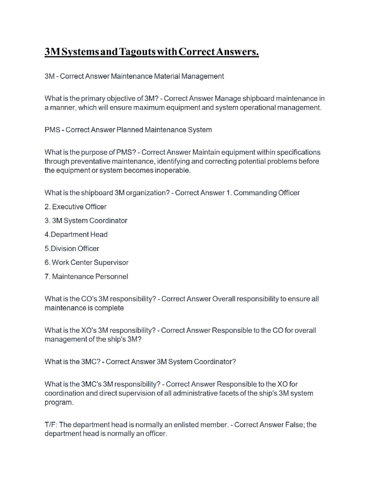 3M Systems and Tag outs with Correct Answers. | Exams Signals and ...