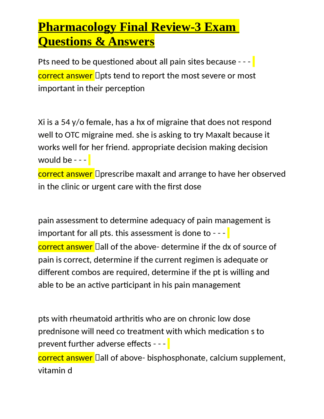 Pharmacology Final Review-3 Exam Questions & Answers | Exams ...