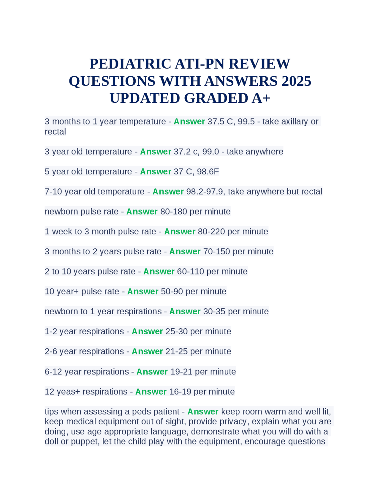 PEDIATRIC ATI PRACTICE QUESTIONS WITH 100% CORRECT ANSWERS 2025 UPDATED ...